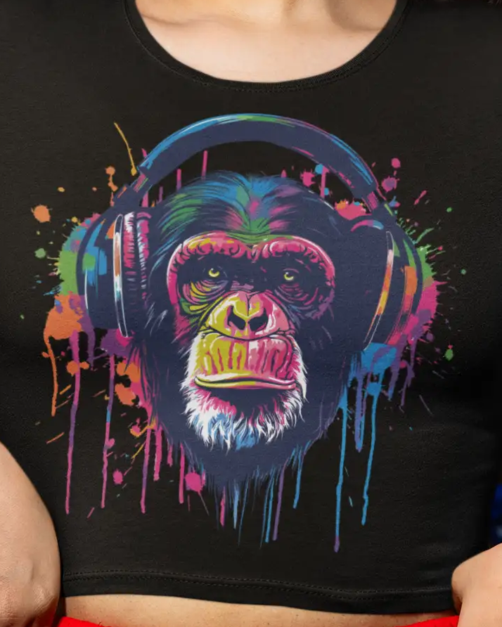 Monkey Drip - Black - Crop Top » Shoebill - Print Your Style